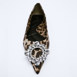 Zara | Shoes | Zara Embellished Leopard Print Ballet Flat Nwt | Poshmark